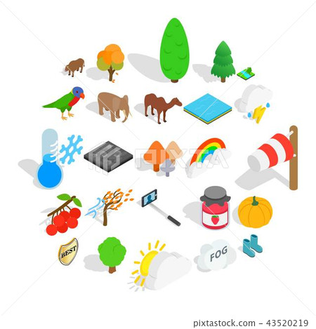 Wildlife sanctuary icons set, isometric style - Stock Illustration ...