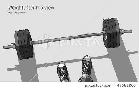 Weightlifter men feet and barbell top view... - Stock Illustration ...