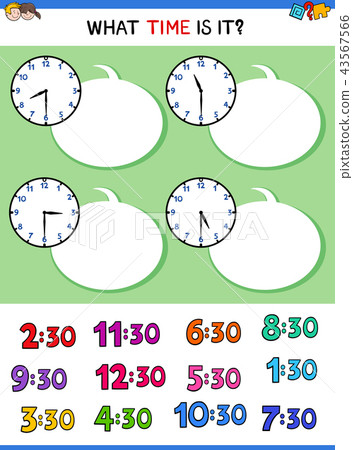 telling time clock face educational task - Stock Illustration [43567566 ...