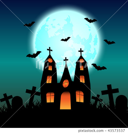Halloween background with haunted house, full moon - Stock Illustration ...