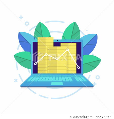 Modern laptop and a line graph with coins. - Stock Illustration ...