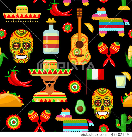 pattern with traditional Mexican attributes - Stock Illustration ...