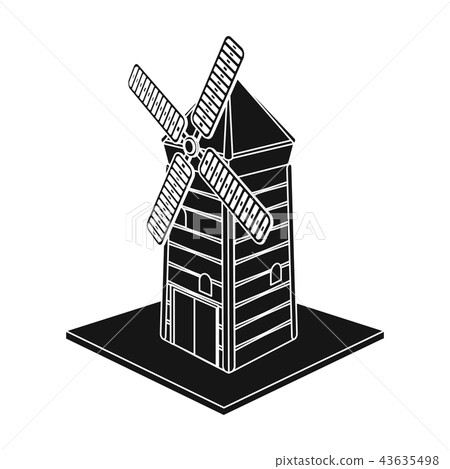 Windmill, single icon in black style.Windmill... - Stock Illustration ...