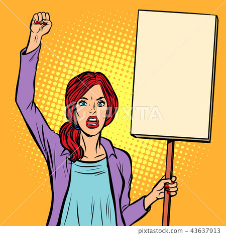 pop art Woman protesting with a poster.... - Stock Illustration ...