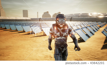Astronaut martian returns to base after... - Stock Illustration ...