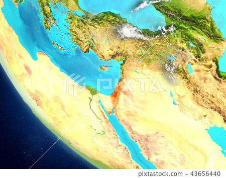 Satellite view of Israel in red-插圖素材 [43656440] - PIXTA圖庫