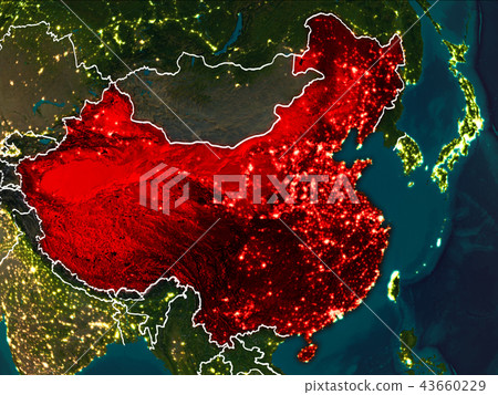 Map of China at night - Stock Illustration [43660229] - PIXTA