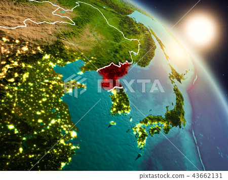 North Korea from space during sunrise - Stock Illustration [43662131 ...