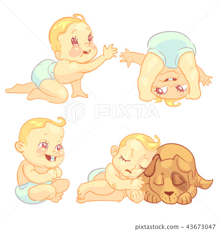 Cute baby in diaper vector character set - Stock Illustration [43673047 ...