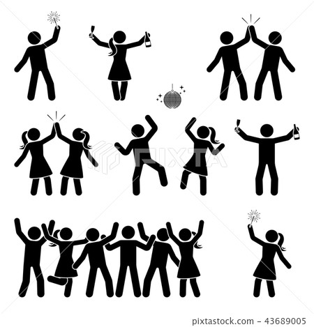 Stick figure celebrating people icon set - Stock Illustration [43689005 ...
