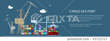 Cargo Seaport with Container Ship, Banner - Stock Illustration ...