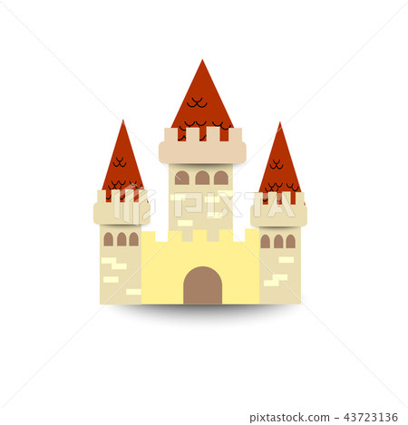 yellow castle in cartoon style on white background - Stock Illustration ...