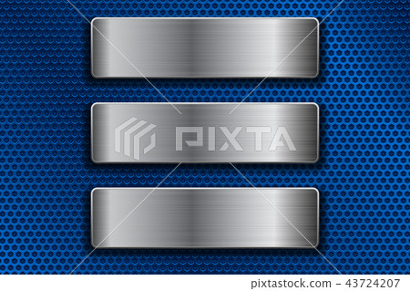 Steel plates on blue metal perforated background - Stock Illustration ...