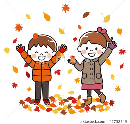 가을 단풍으로 노는 아이 - 스톡일러스트 [43732849] - PIXTA