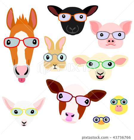 Cute animal kids face set glasses - Stock Illustration [43736766] - PIXTA