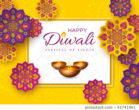 Diwali festival holiday design with paper cut... - Stock Illustration ...