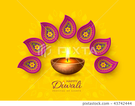 Diwali festival holiday design with paper cut... - Stock Illustration ...