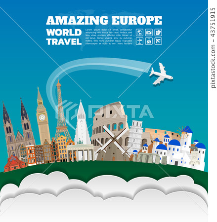 Europe famous Landmark paper art. Global Travel. - Stock Illustration ...