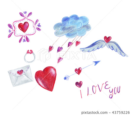 Hand drawn watercolor elements Valentine's day - Stock Illustration ...