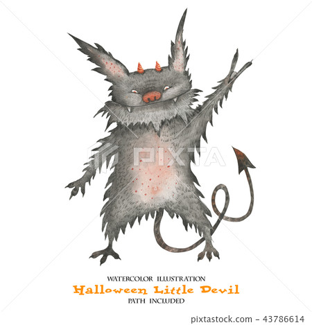 Watercolor Halloween Little furry devil - Stock Illustration [43786614 ...
