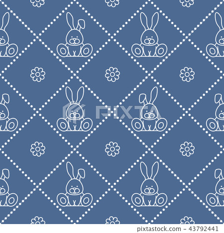 Seamless pattern with rabbits and florets - Stock Illustration ...