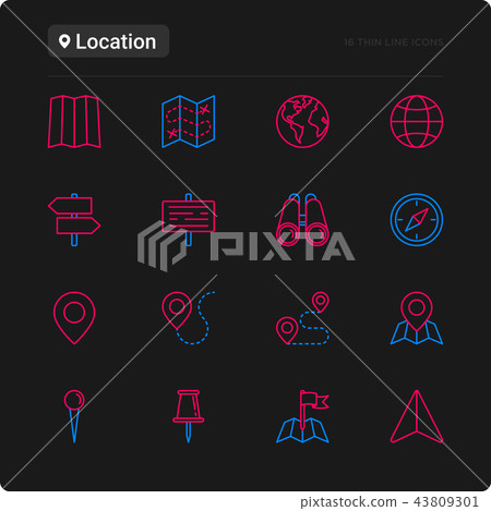 Location thin line icons set - Stock Illustration [43809301] - PIXTA