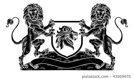 Crest Lion Shield Coat of Arms Heraldic Emblem-插圖素材 [43809970] - PIXTA圖庫