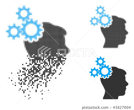 Decomposed Pixel Halftone Brain Gears Icon - Stock Illustration ...
