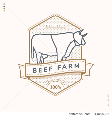 beef farm linear logo, vintage badge - Stock Illustration [43838026 ...