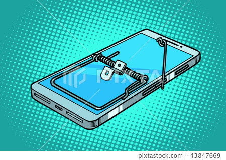 smartphone phone mousetrap. trap and dangers - Stock Illustration ...