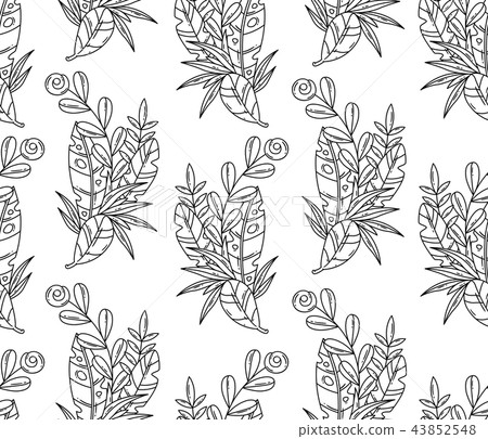 Vector balck and white seamless tropical pattern. - Stock Illustration ...