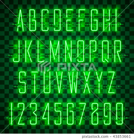 Shining and glowing green neon alphabet and... - Stock Illustration ...