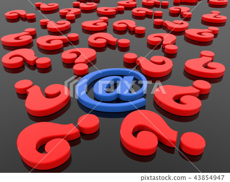 At sign in blue with question marks in red around - Stock Illustration ...
