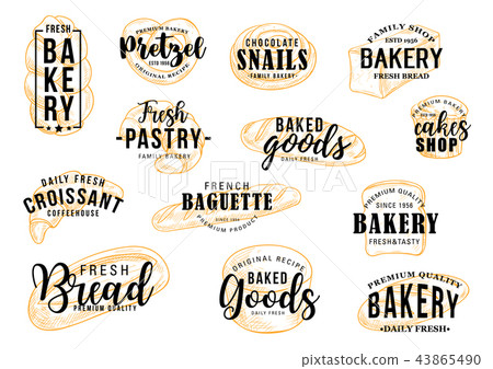 Bakery shop, bread and patisserie pastry lettering - Stock Illustration ...