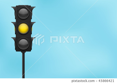 Traffic lights with blue sky. Yellow lamp ON -... - Stock Illustration ...