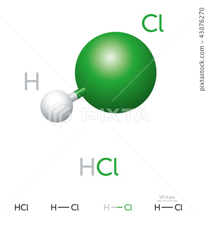 HCl Hydrogen chloride molecule model and chemical - Stock Illustration ...