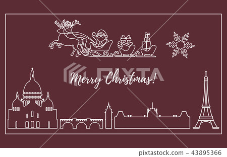 Santa Claus in sleigh with deers flying over Paris-插圖素材 [43895366 ...
