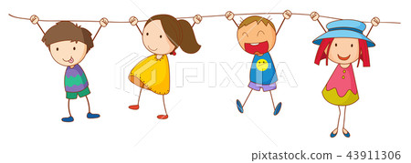 Doodle kids hanging at the line - Stock Illustration [43911306] - PIXTA