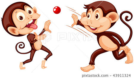 Monkey playing ball on white background - Stock Illustration [43911324 ...