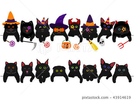 Cute black cats border set Halloween - Stock Illustration [43914619 ...