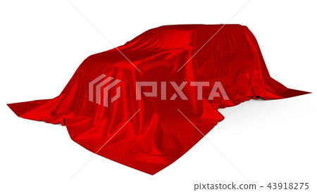 red silk covered SUV car concept. 3d illustration - Stock Illustration ...