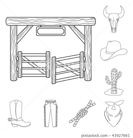 Rodeo, competition outline icons in set... - Stock Illustration ...