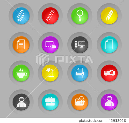 office colored plastic round buttons icon set-插圖素材 [43932038] - PIXTA圖庫