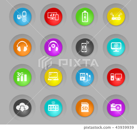 hi tech colored plastic round buttons icon set - Stock Illustration ...