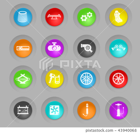 car shop colored plastic round buttons icon set - Stock Illustration ...
