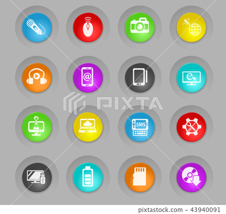 hi tech colored plastic round buttons icon set - Stock Illustration ...