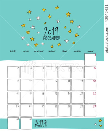 December 2019 wall calendar. Doodle style. - Stock Illustration ...