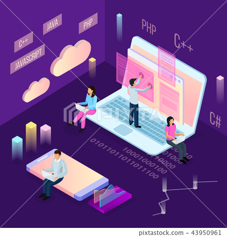 Laptop Programming Isometric Composition - Stock Illustration [43950961 ...