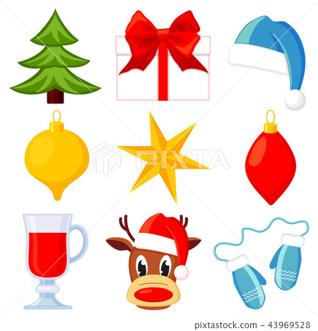 9 colorful cartoon christmas elements set - Stock Illustration ...