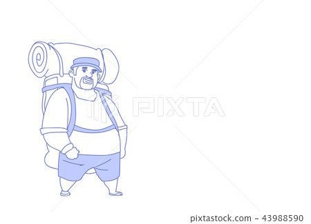 overweight traveler man backpacker outdoor... - Stock Illustration ...